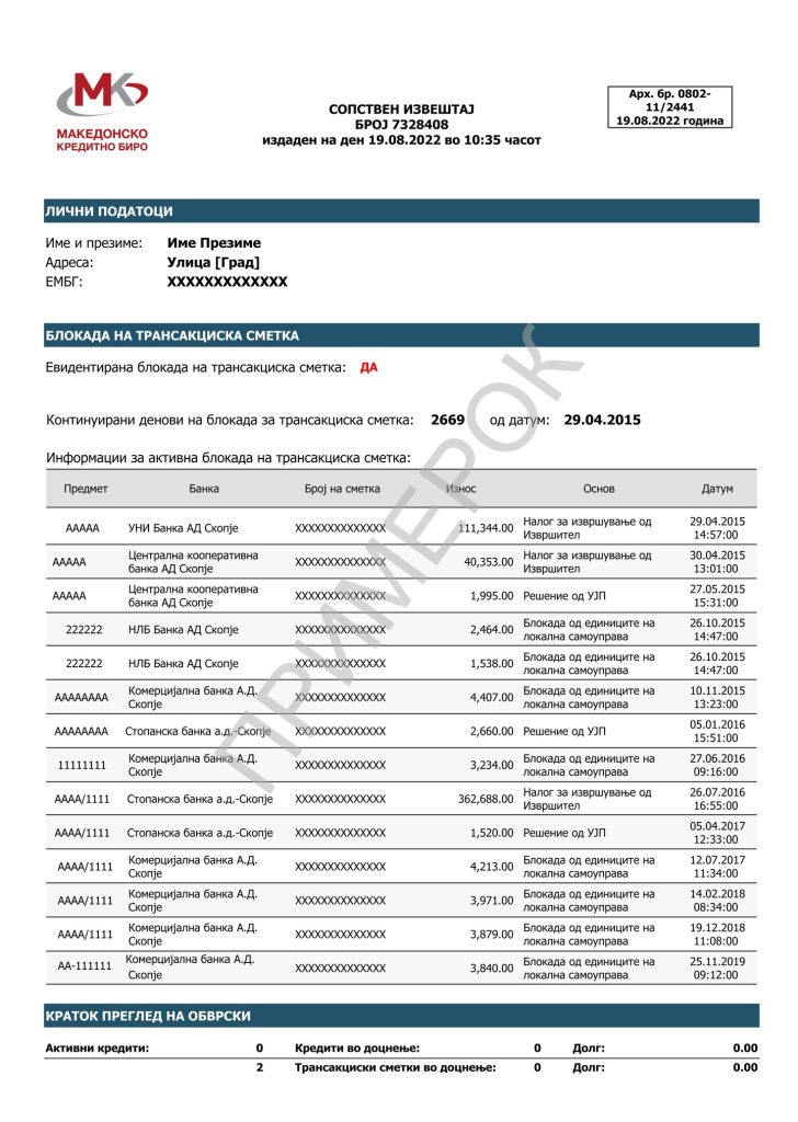 Физички лица извештаи Македонско кредитно биро