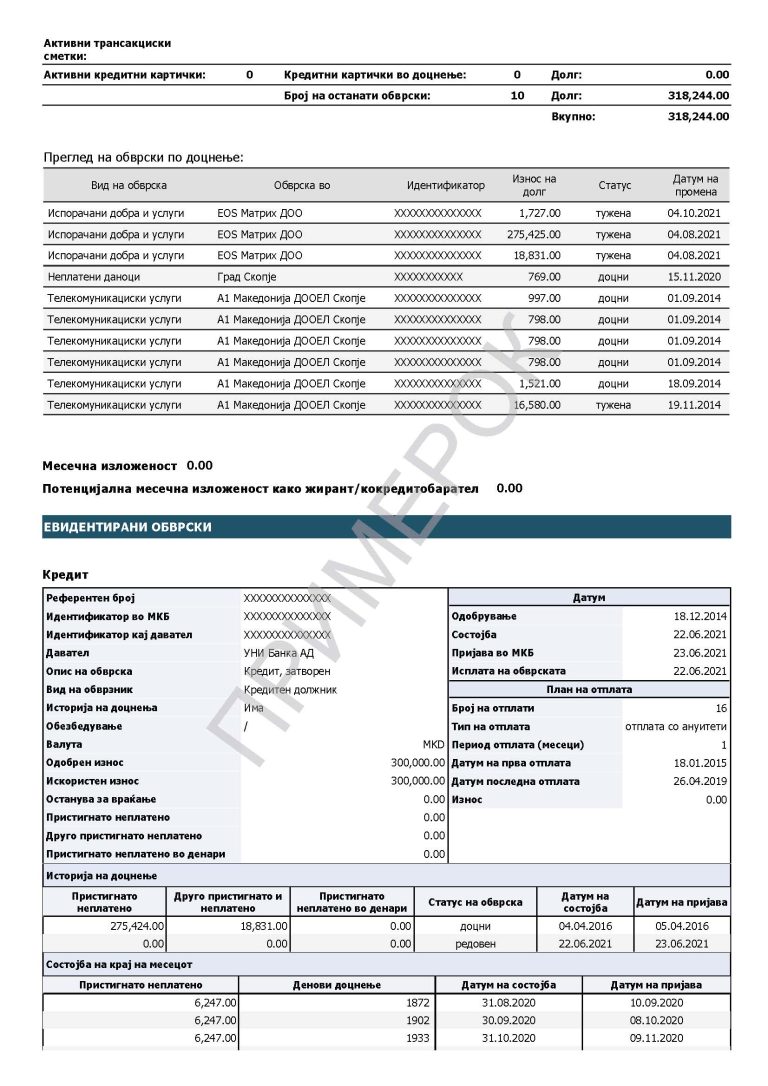 Физички лица извештаи Македонско кредитно биро